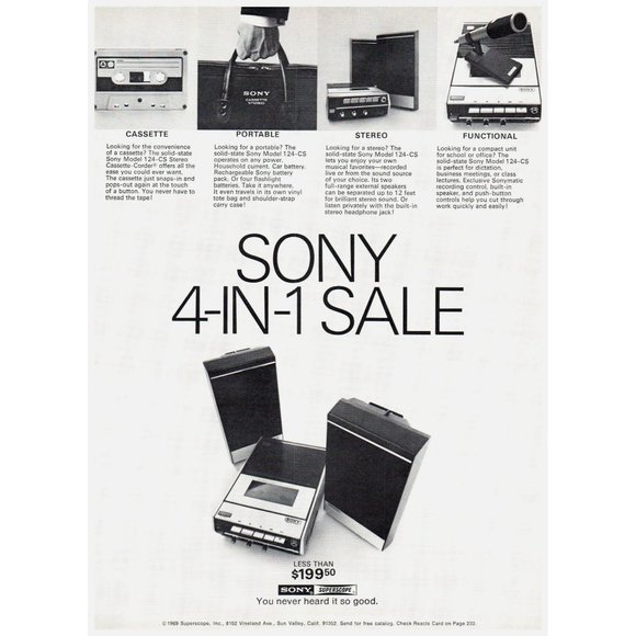 Sony | Art | 969 Sony Stereo 4in1 Sale Vintage Print Ad Cassette Tape ...